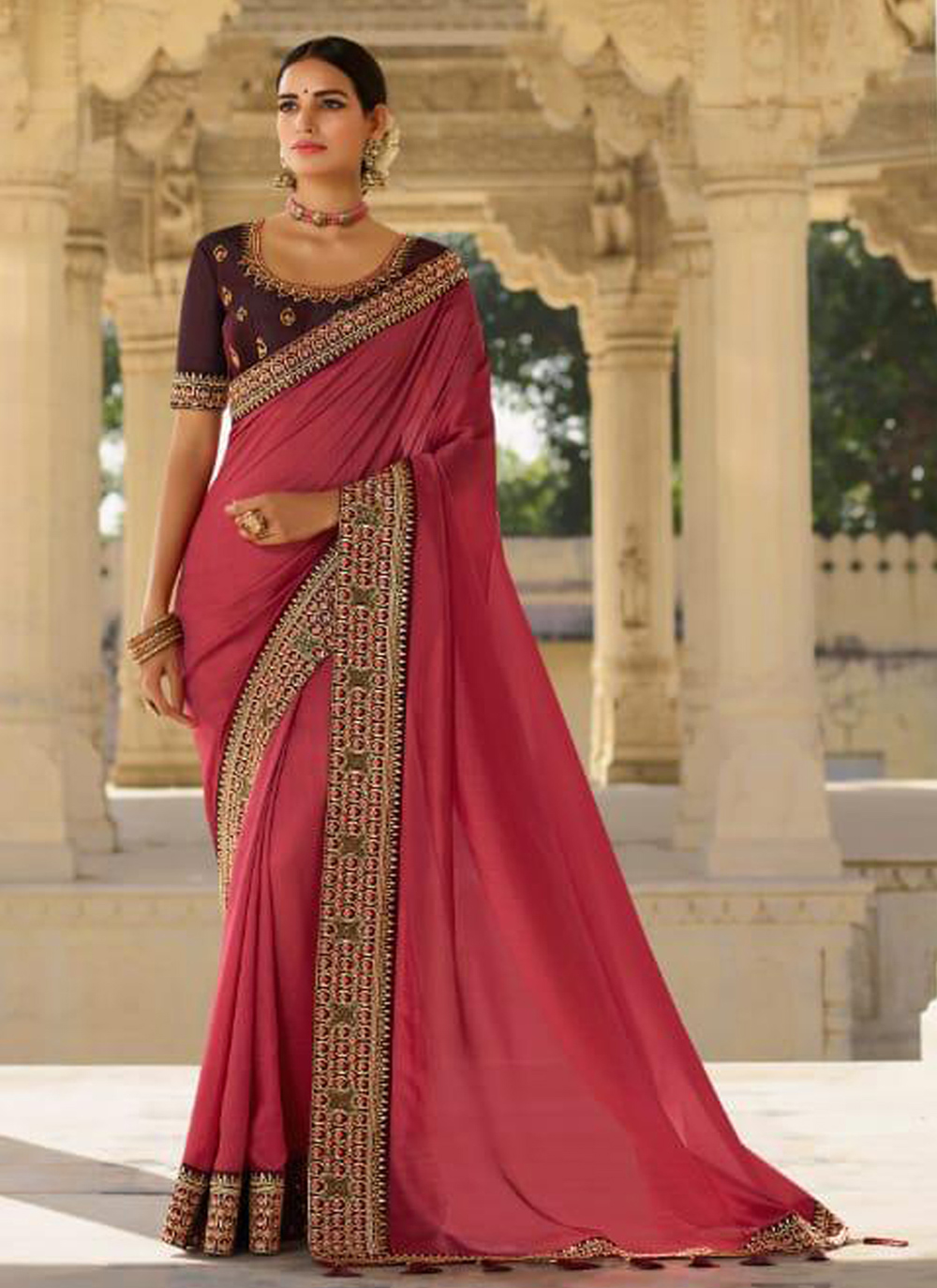 Buy Rose Pink Color Traditional Saree Online : 172563