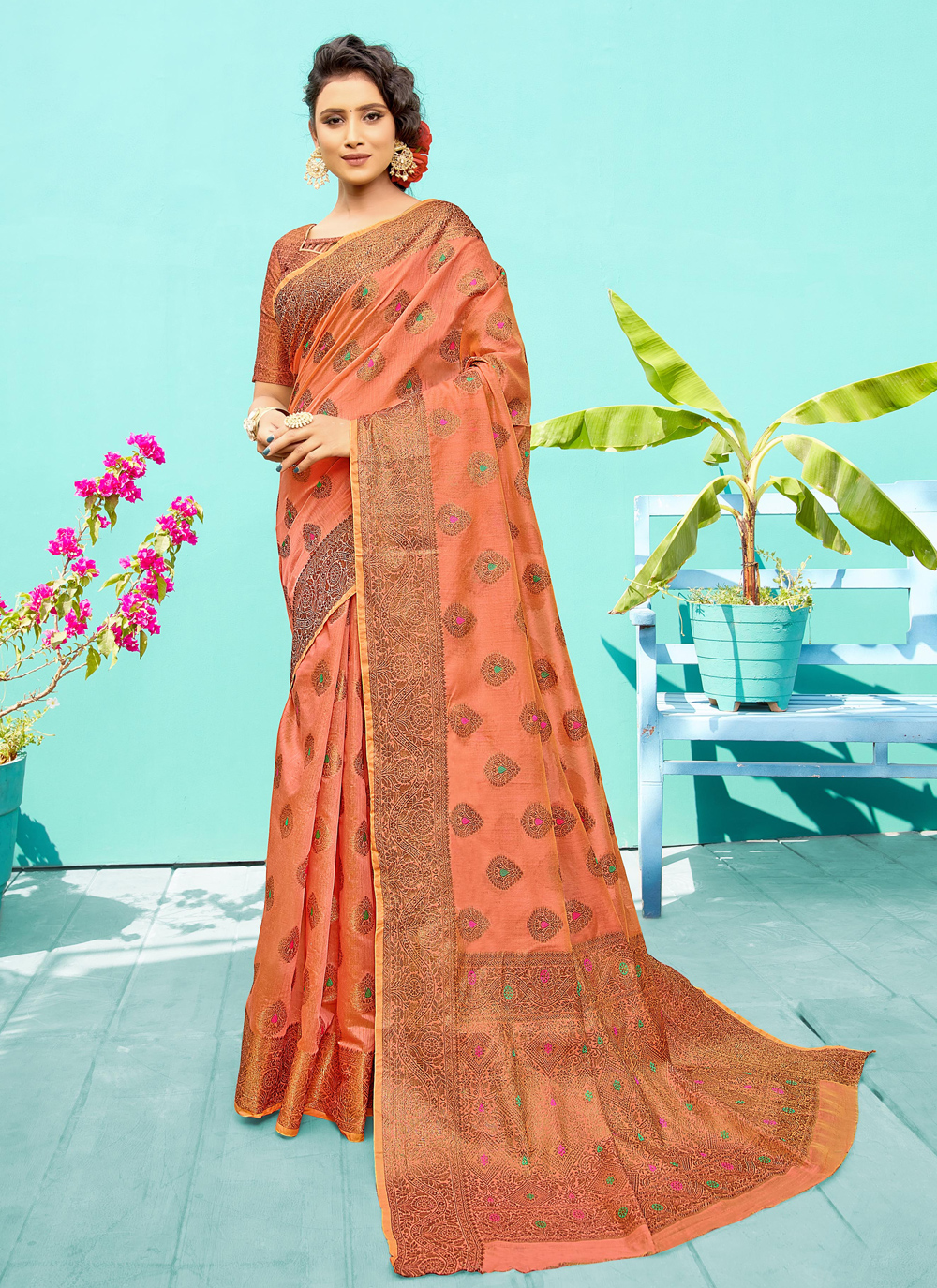 Shop Rust Silk Ceremonial Traditional Saree Online : 181145