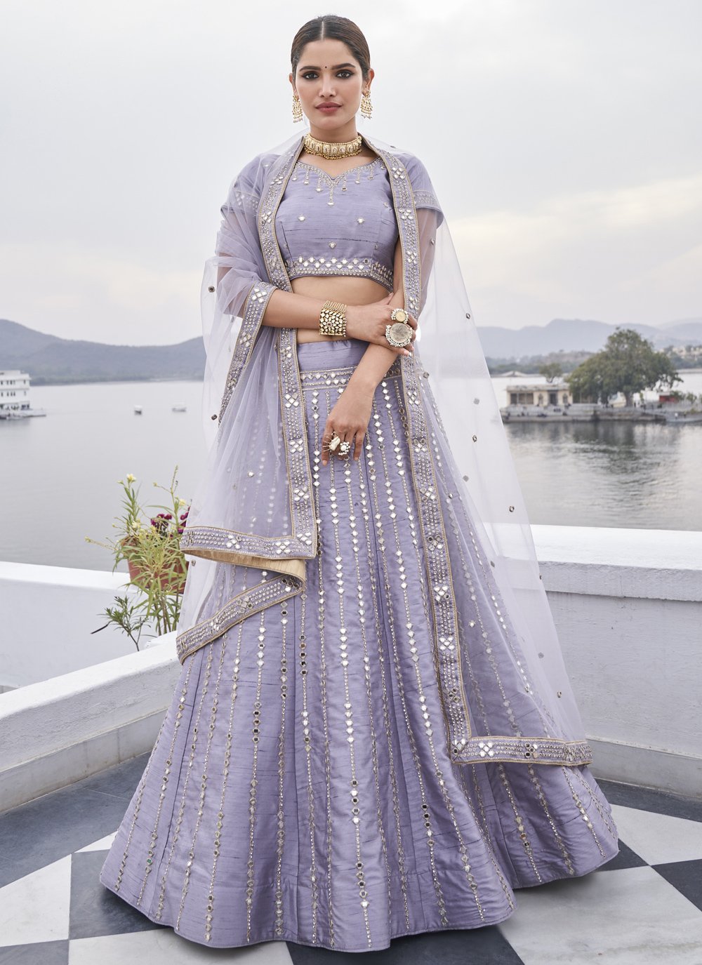 Buy Silk Embroidered Lavender Designer Lehenga Choli : 180280