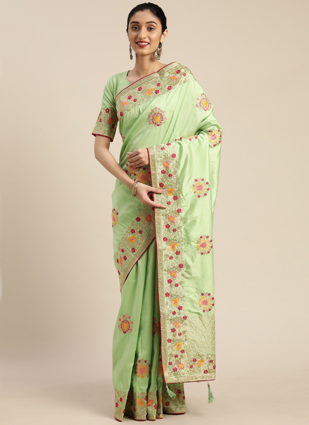Shop Online Silk Embroidered Sea Green Designer Traditional Saree ...
