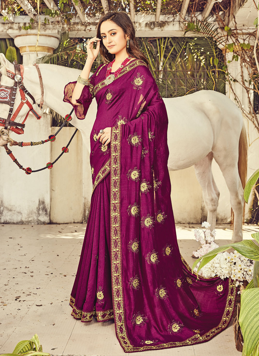 Buy Online Silk Resham Designer Traditional Saree in Purple : 184286