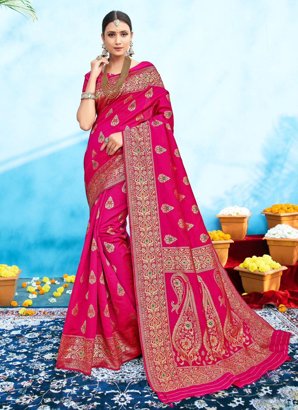 Shop Online Traditional Designer Saree Weaving Silk in Rani : 180680