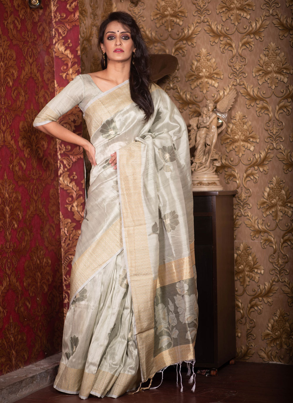 Buy Traditional Saree Woven Art Silk in Grey : 186632