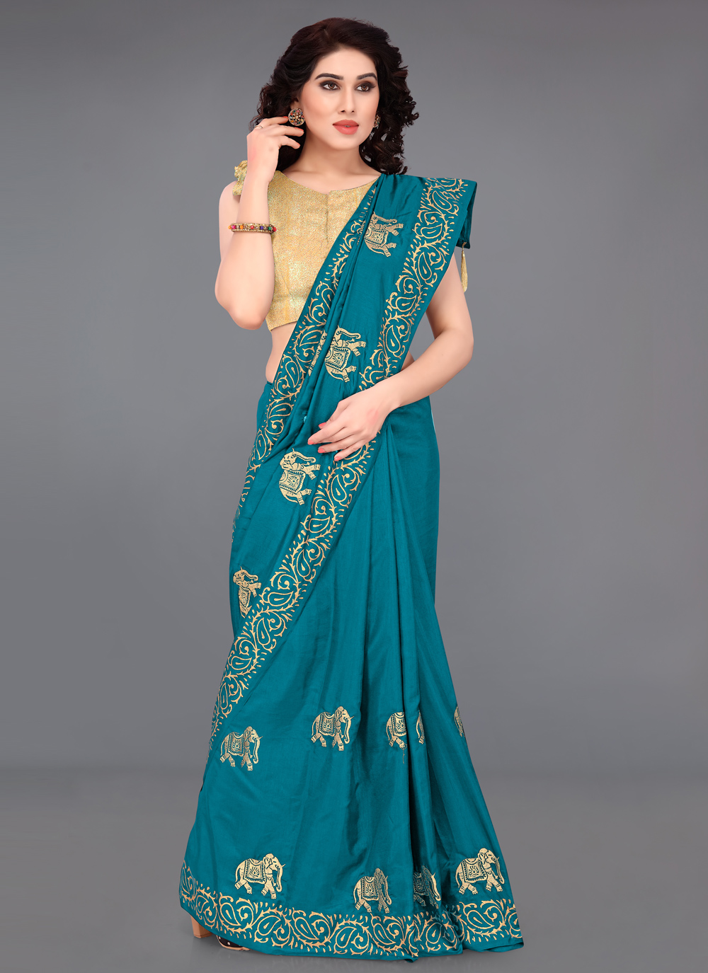 Shop Online Turquoise Casual Printed Saree : 175065