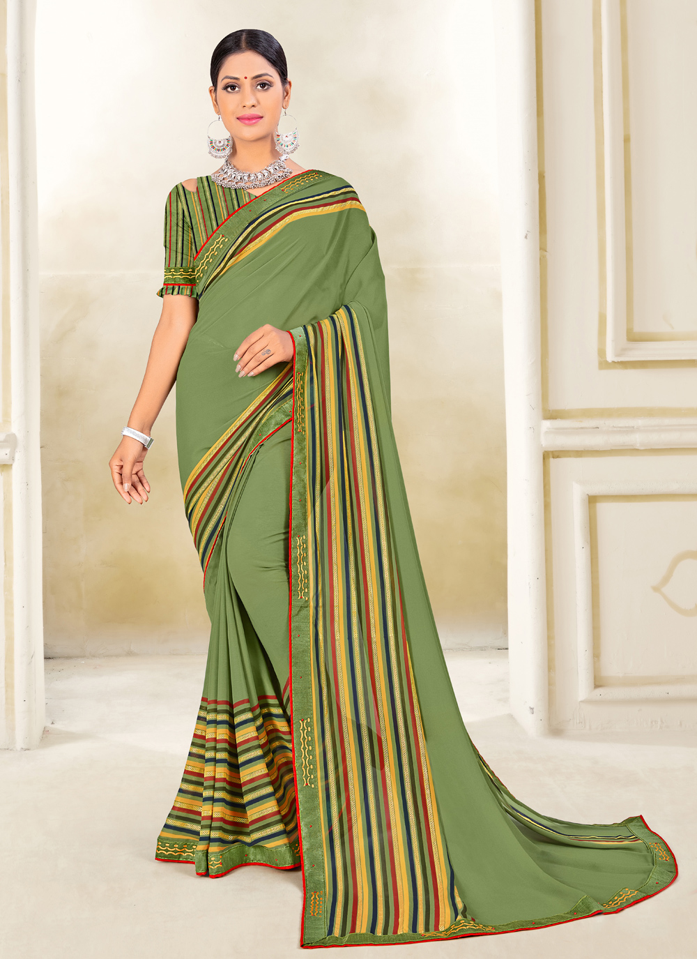 Weight Less Classic Saree in Green buy online