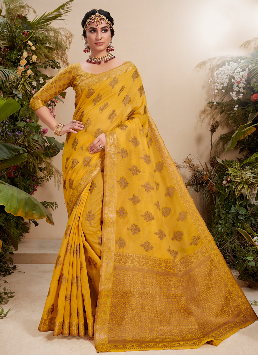 Buy Yellow Resham Fancy Fabric Classic Saree : 172391