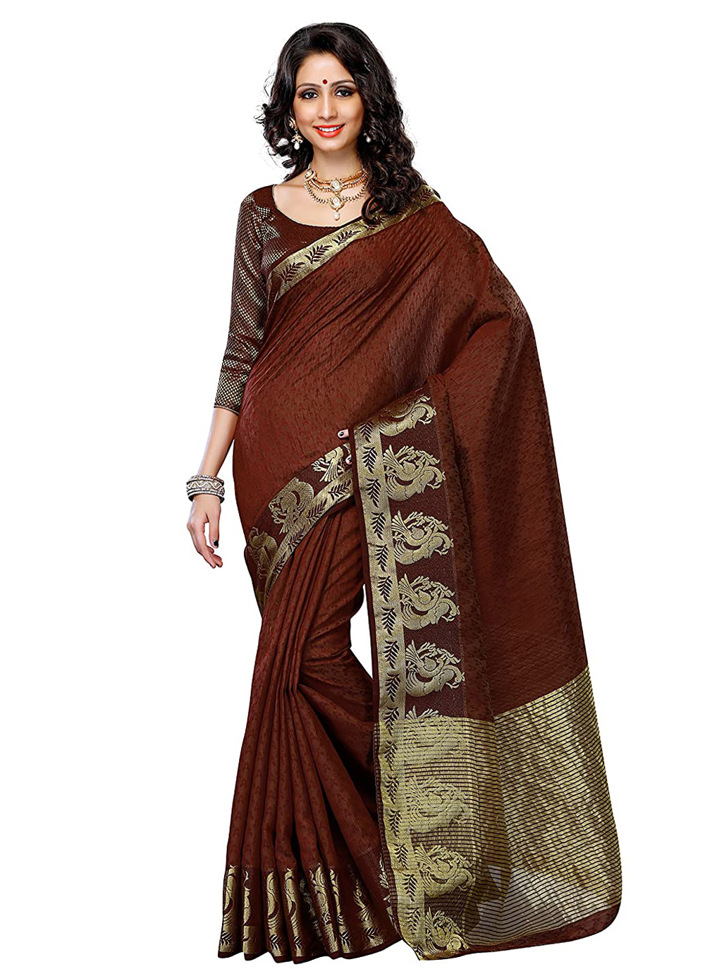 Shop Zari Brown Silk Classic Designer Saree Online : 180191