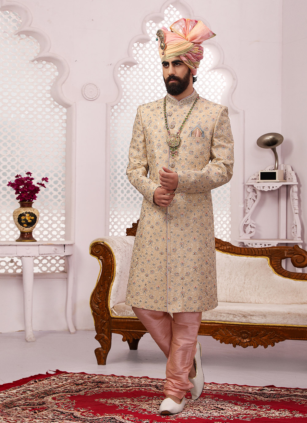Shop Online Beige Ceremonial Sherwani : 227325