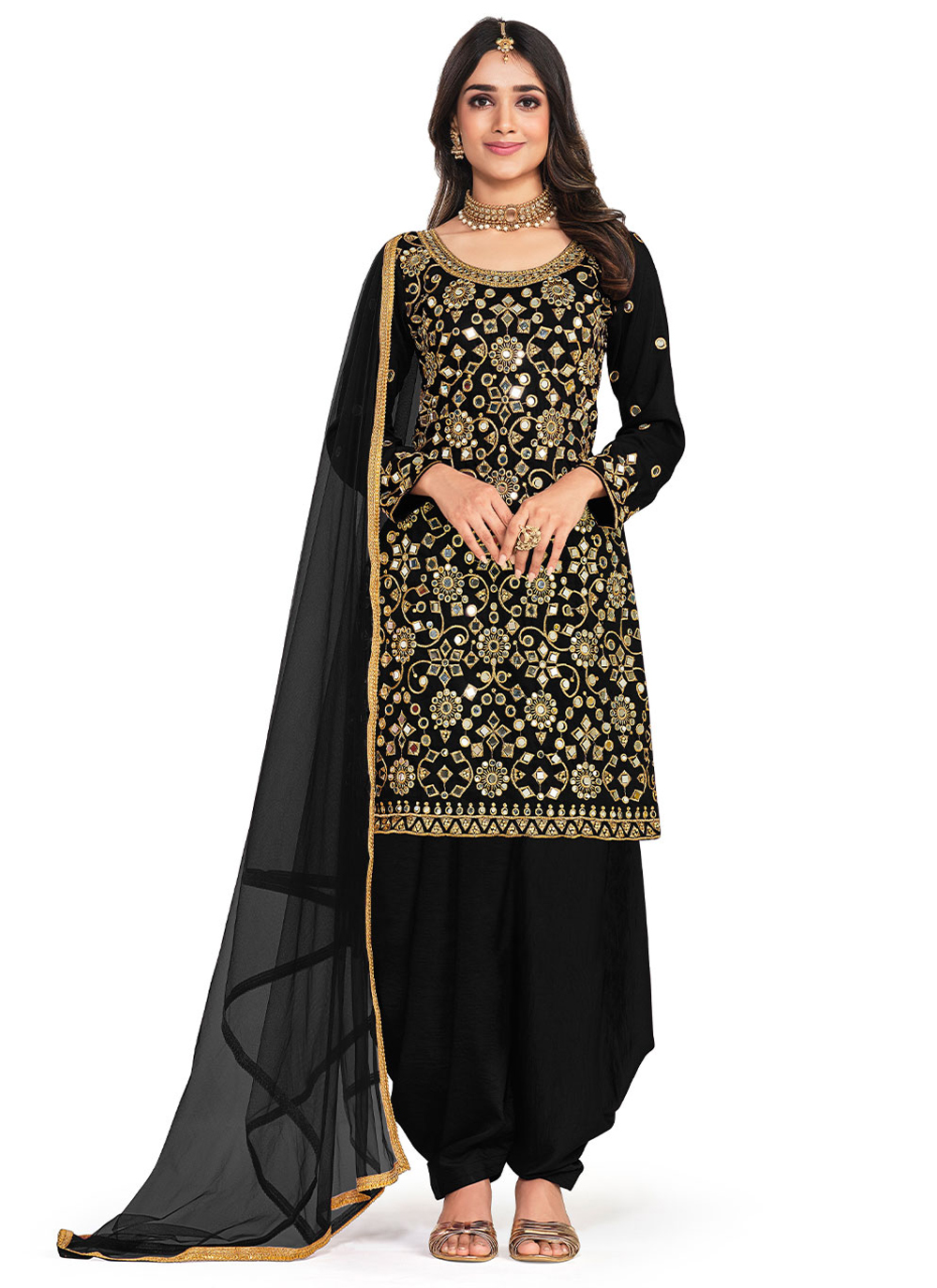 Shop Online Black Mirror Silk Salwar Kameez : 242479