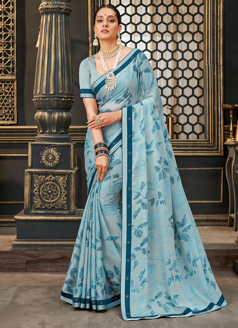 Buy Blue Fancy Fabric Trendy Saree Online : 223531