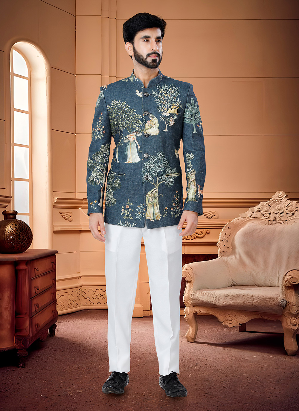 Buy Blue Handloom Cotton Jodhpuri Suit Online : 241199