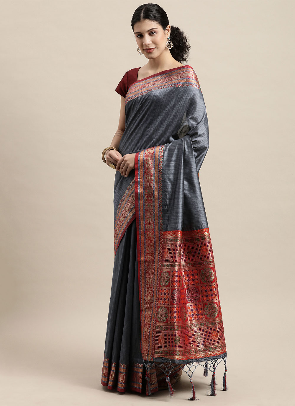 Classic Saree Weaving Silk in Grey buy online