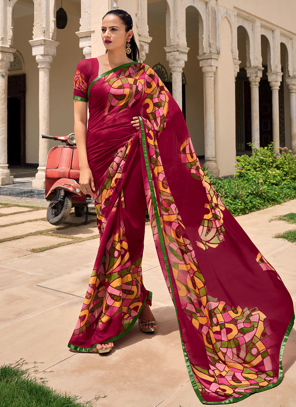 Contemporary Style Saree Border Weight Less in Maroon buy online