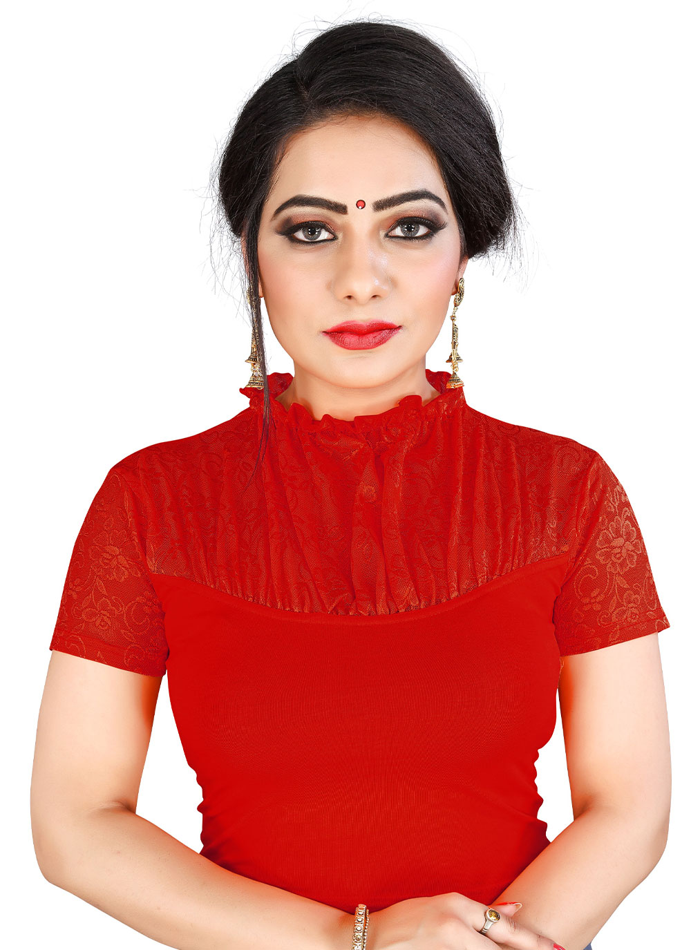 Shop Online Cotton Lycra Plain Red Designer Blouse : 223917