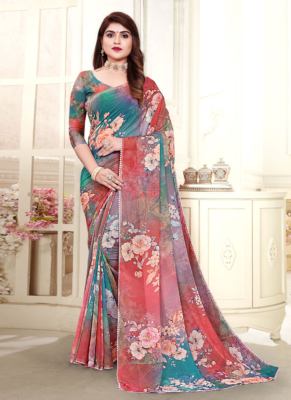 Buy Digital Print Weight Less Sea Green Trendy Saree : 230757