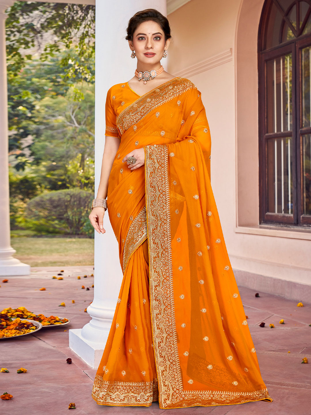 Buy Georgette Classic Saree in Mustard : 238989