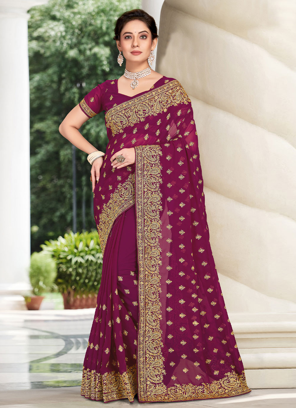 Buy Online Georgette Wine Trendy Saree : 238639