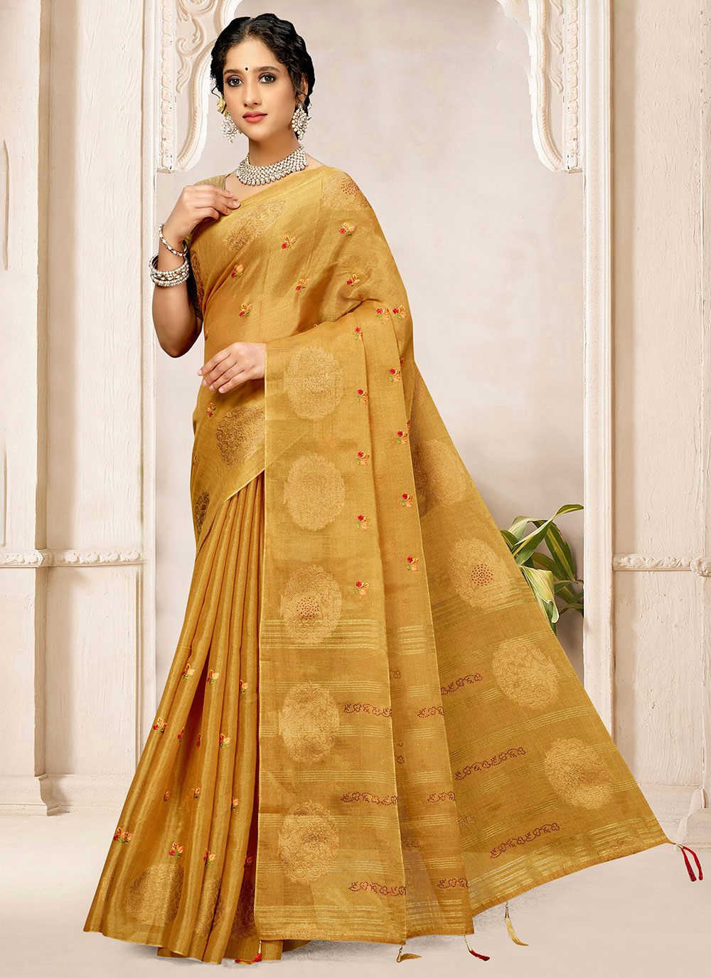 Gold Party Tissue Designer Saree buy online