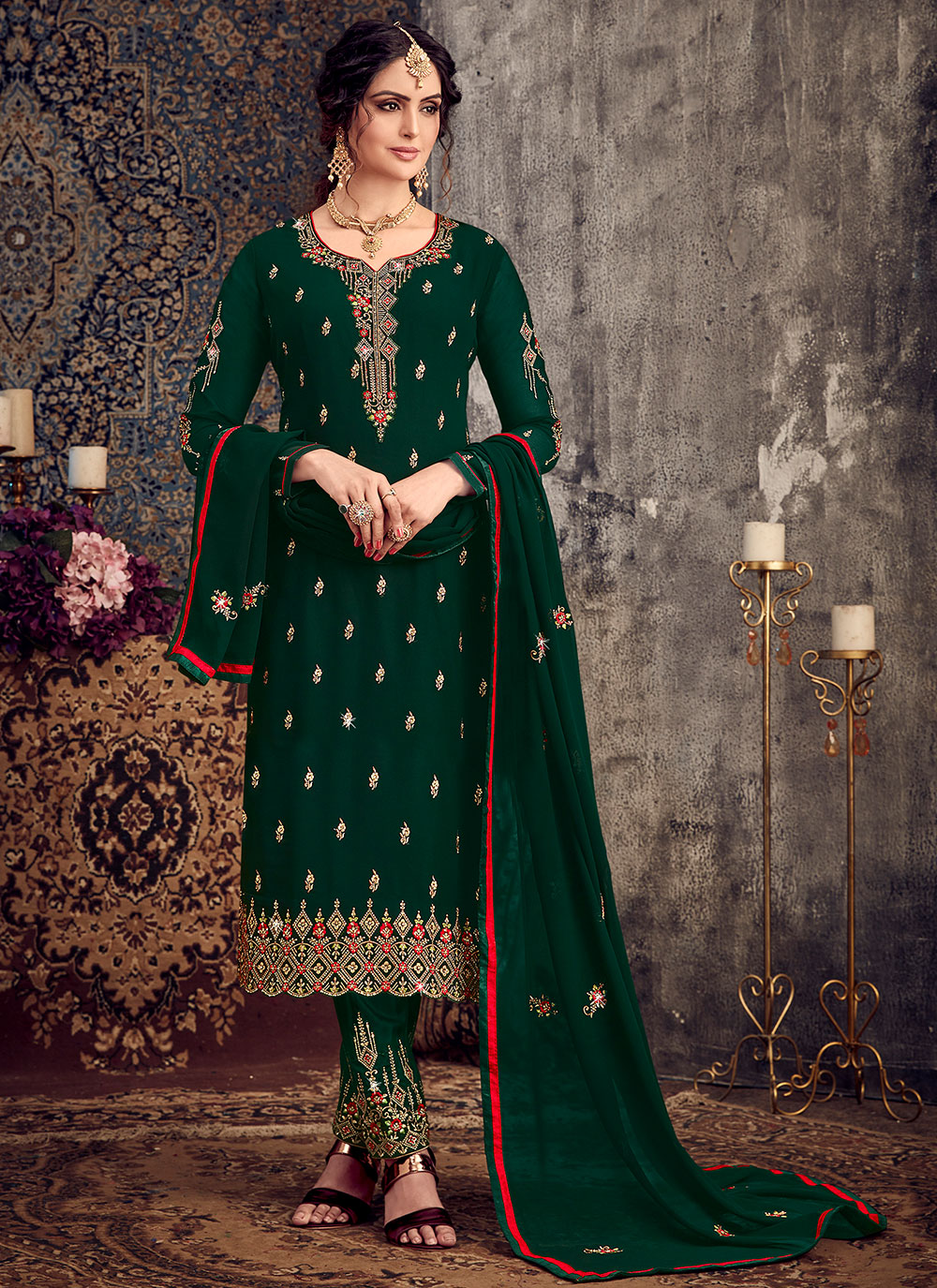 Buy Green Georgette Party Salwar Kameez : 238694