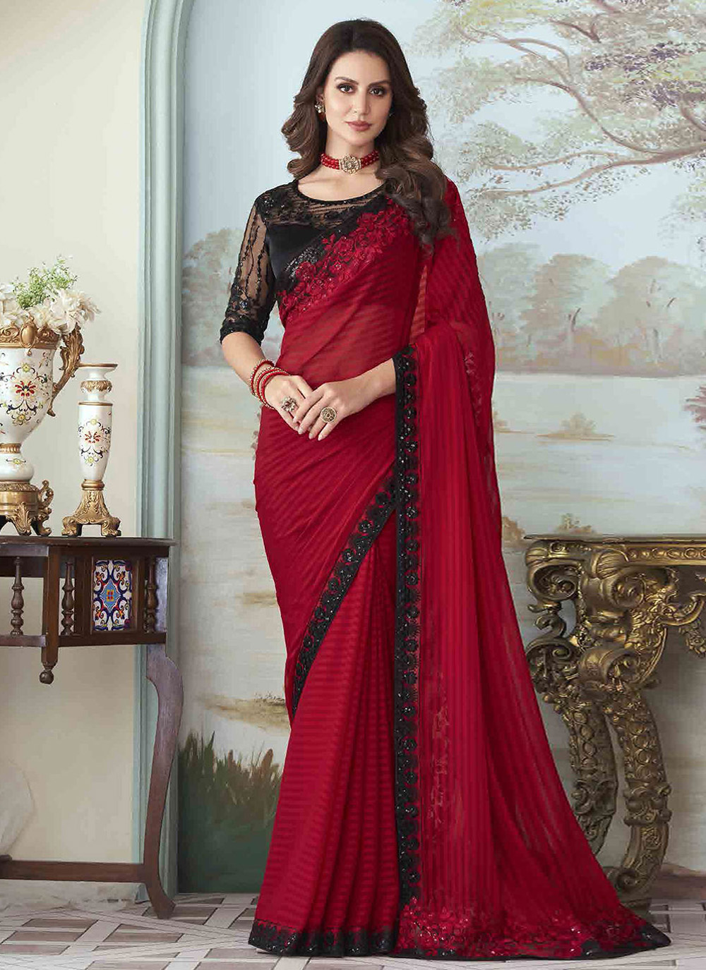 Buy Maroon Border Silk Trendy Saree Online : 242963