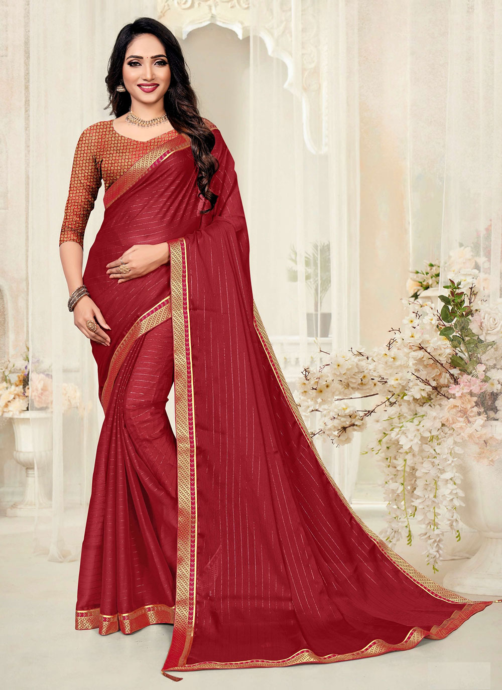 Buy Maroon Festival Saree : 214752