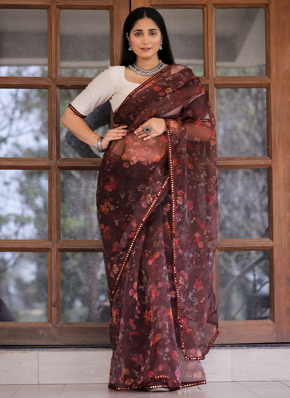 Maroon Lace Traditional Saree buy online