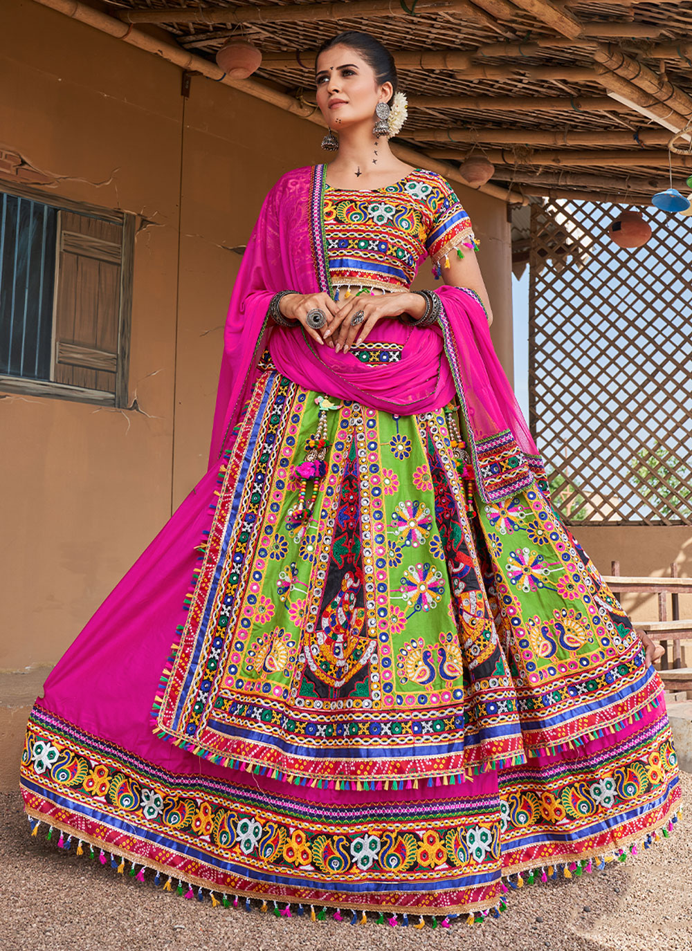 Buy Mirror Cotton Multi Colour Lehenga Choli : 234258 - Lehenga Choli