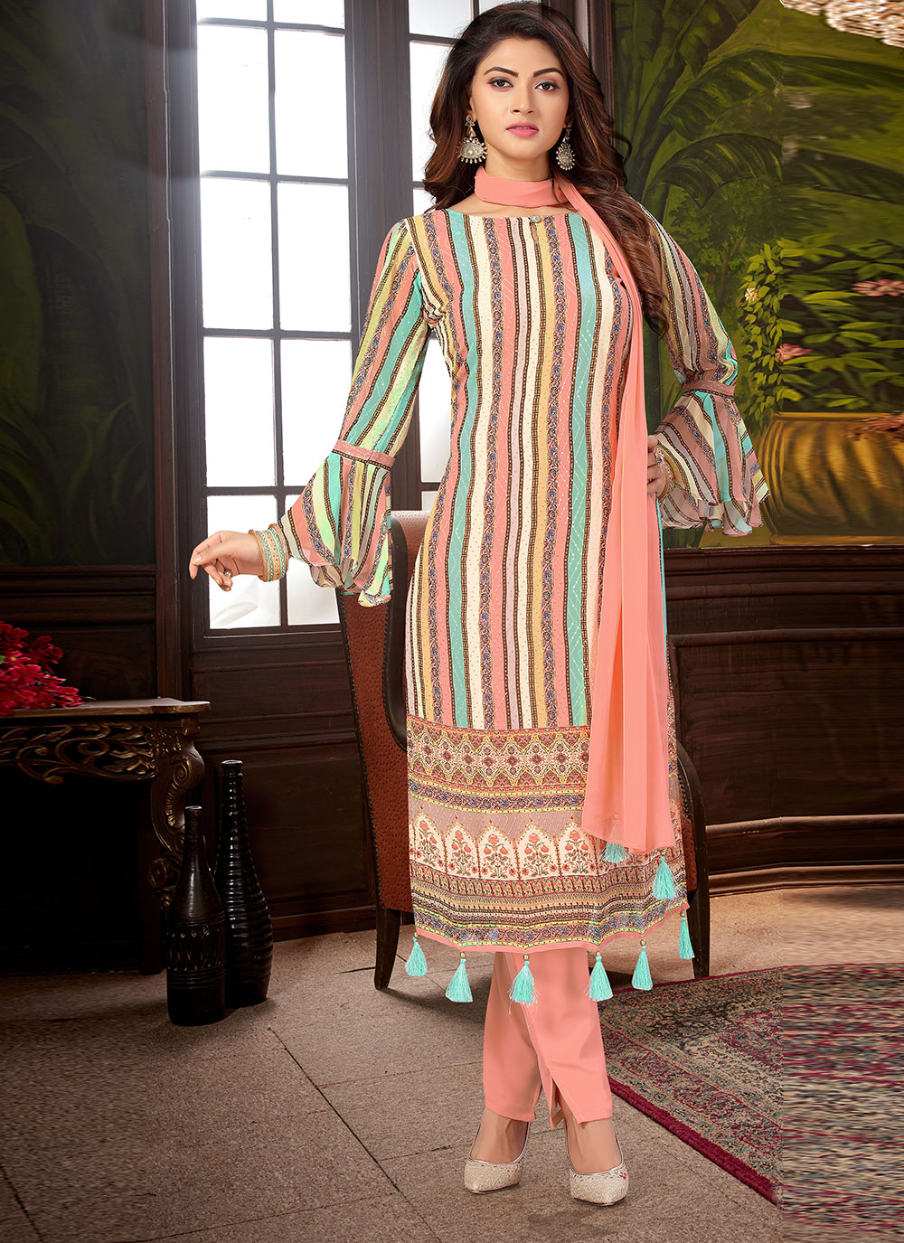 Shop Online Multi Colour Ceremonial Pant Style Suit : 216989