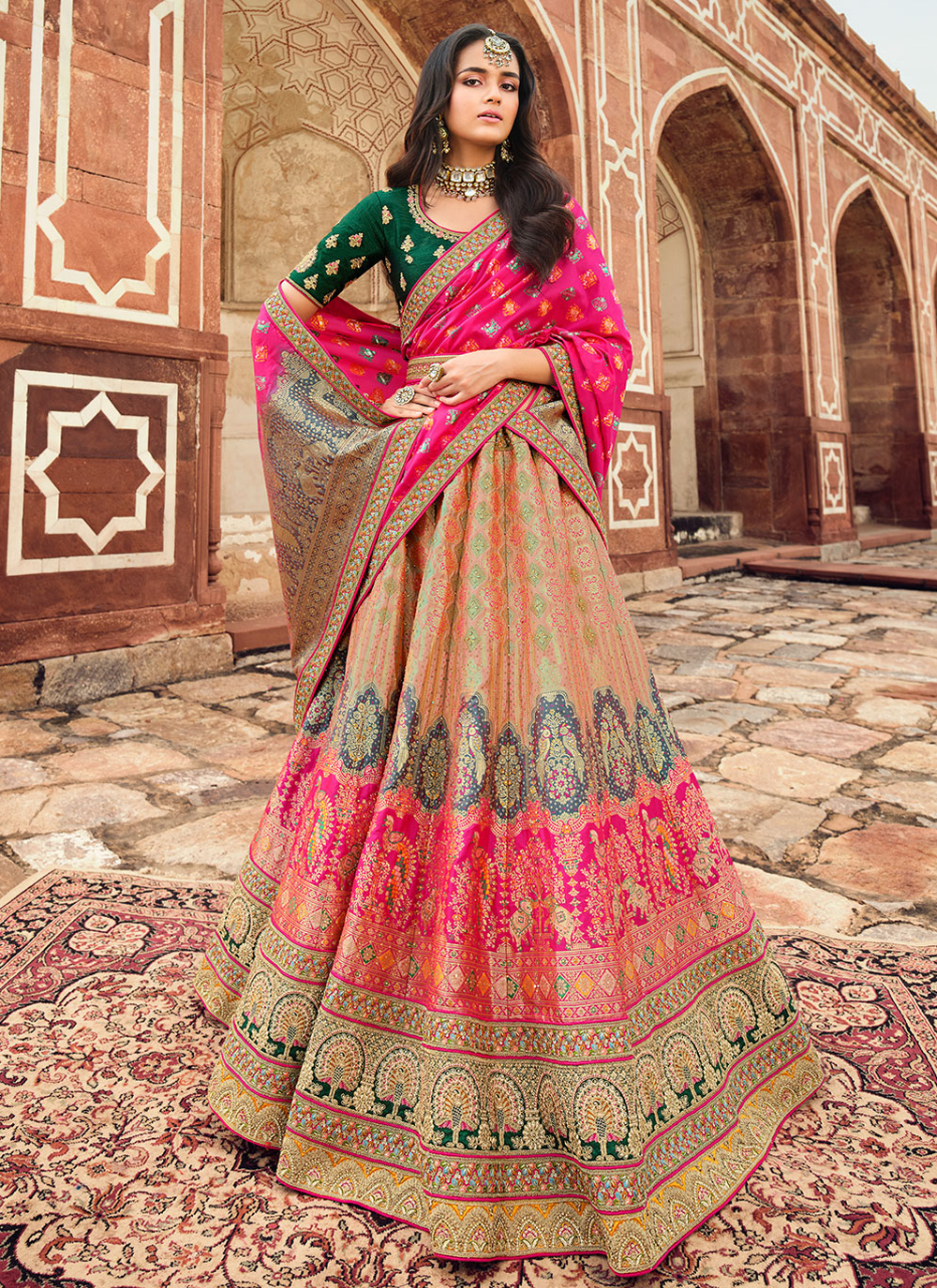 Shop Online Multi Colour Silk A Line Lehenga Choli : 237687