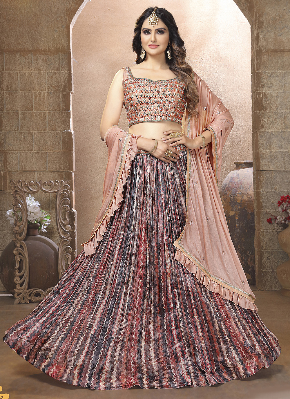 Buy Online Multi Colour Silk Readymade Lehenga Choli : 226431
