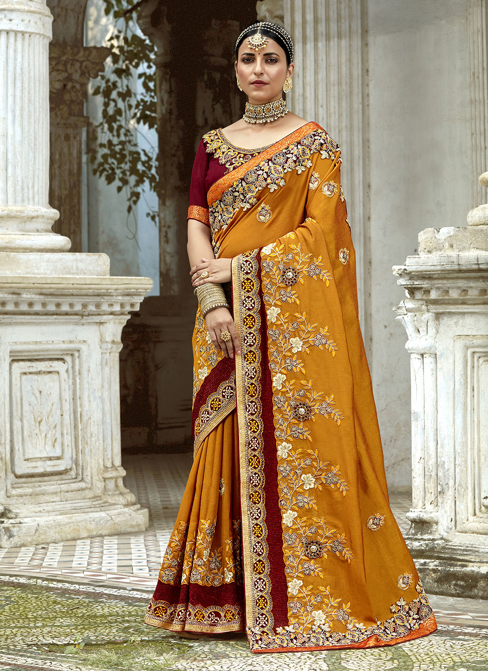 Buy Online Mustard Ceremonial Classic Designer Saree : 224972