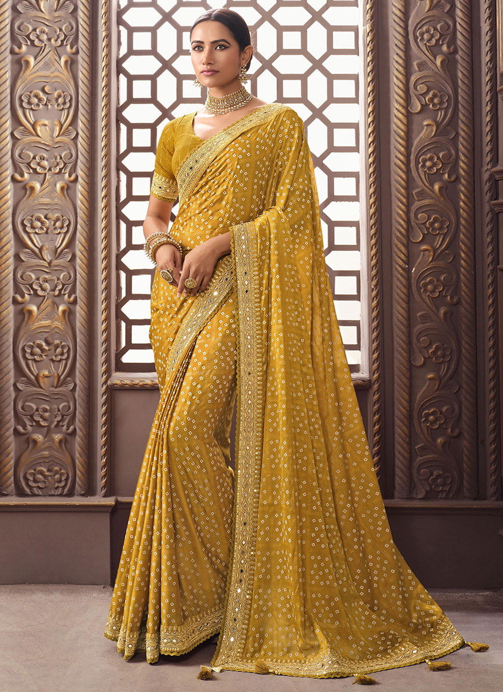 Buy Mustard Silk Saree Online : 236387