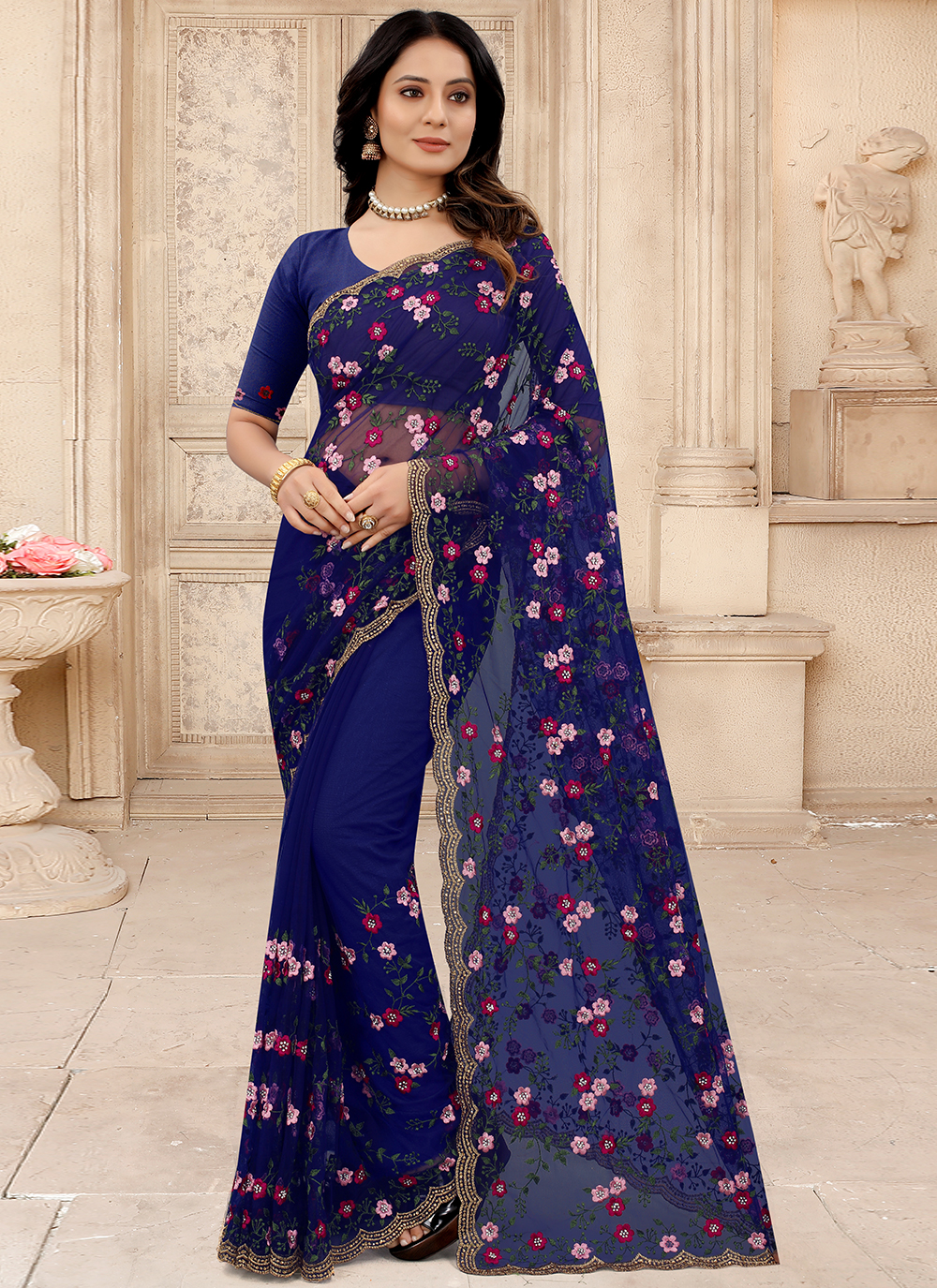 Buy Navy Blue Color Contemporary Style Saree : 222345
