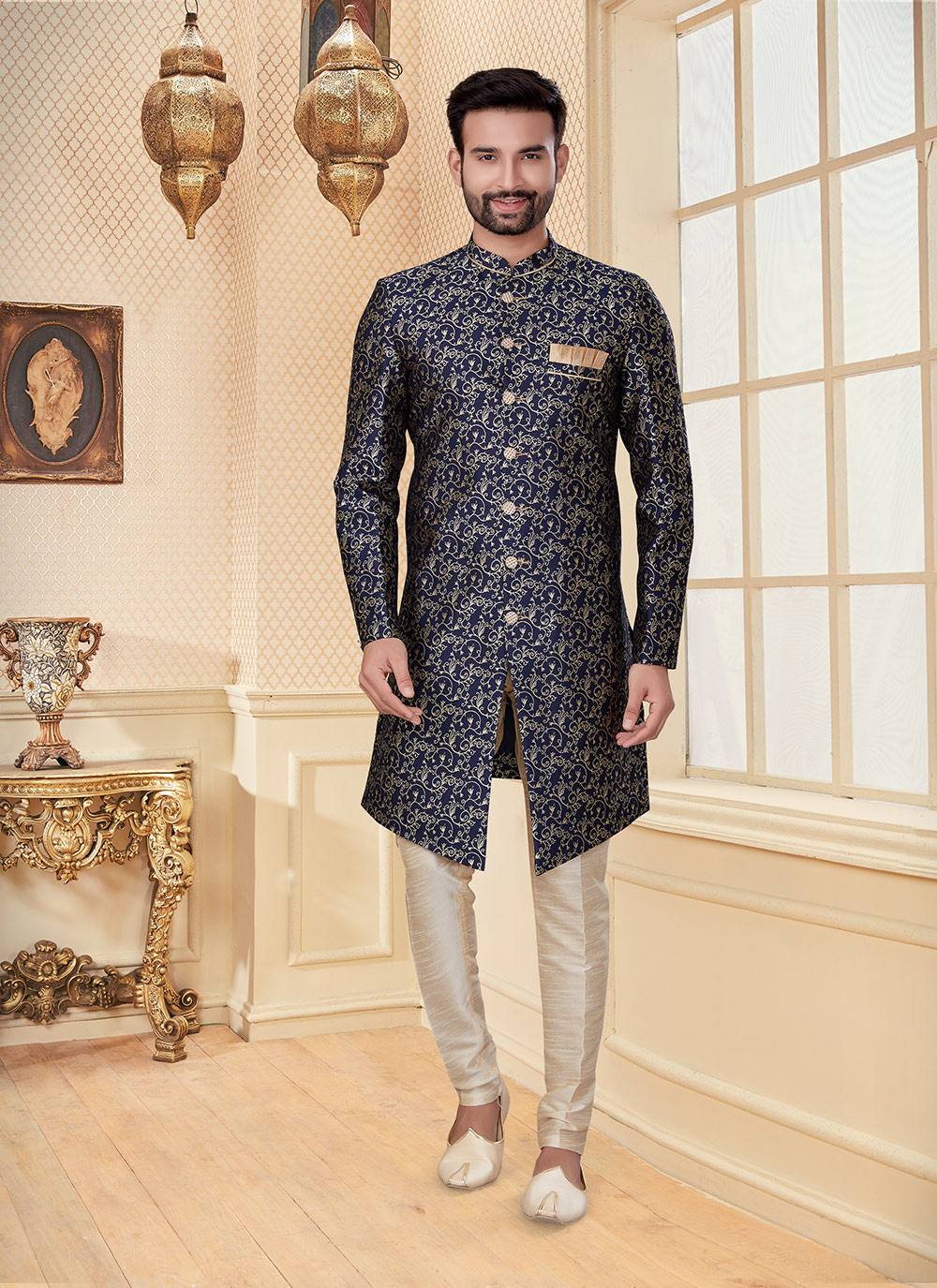 Buy Navy Blue Embroidered Indo Western Online Buy Navy Blue Embroidered Indo Western Online