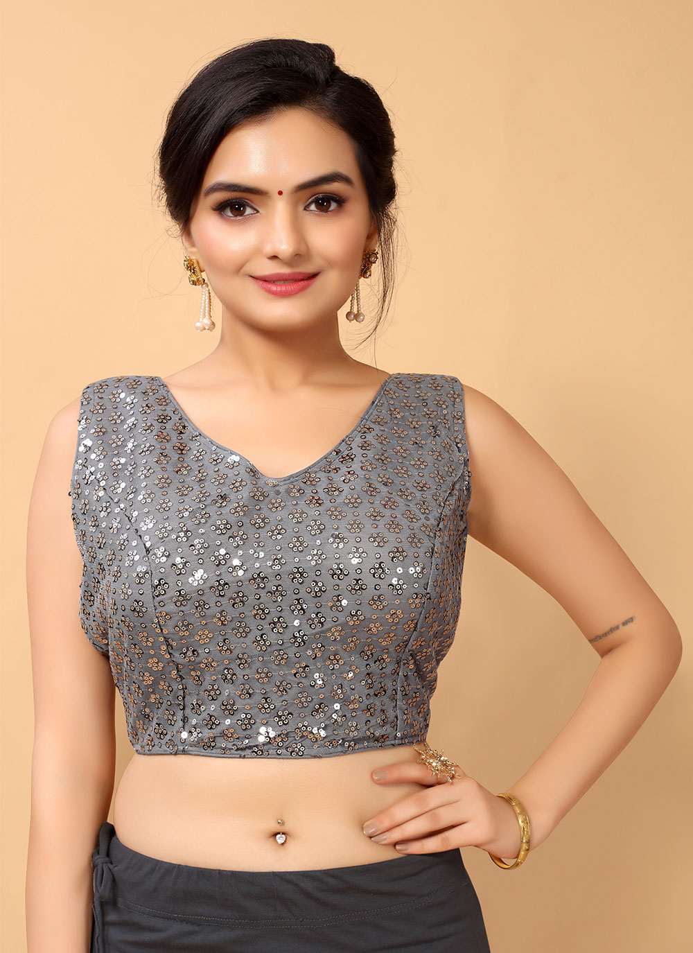 Shop Online Net Blouse in Grey : 228066