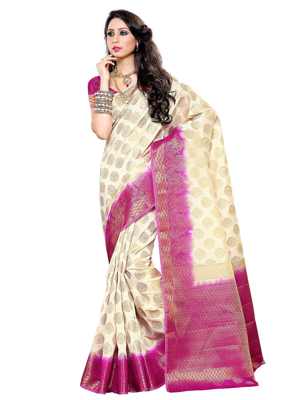 Shop Off White Zari Saree Online : 227261
