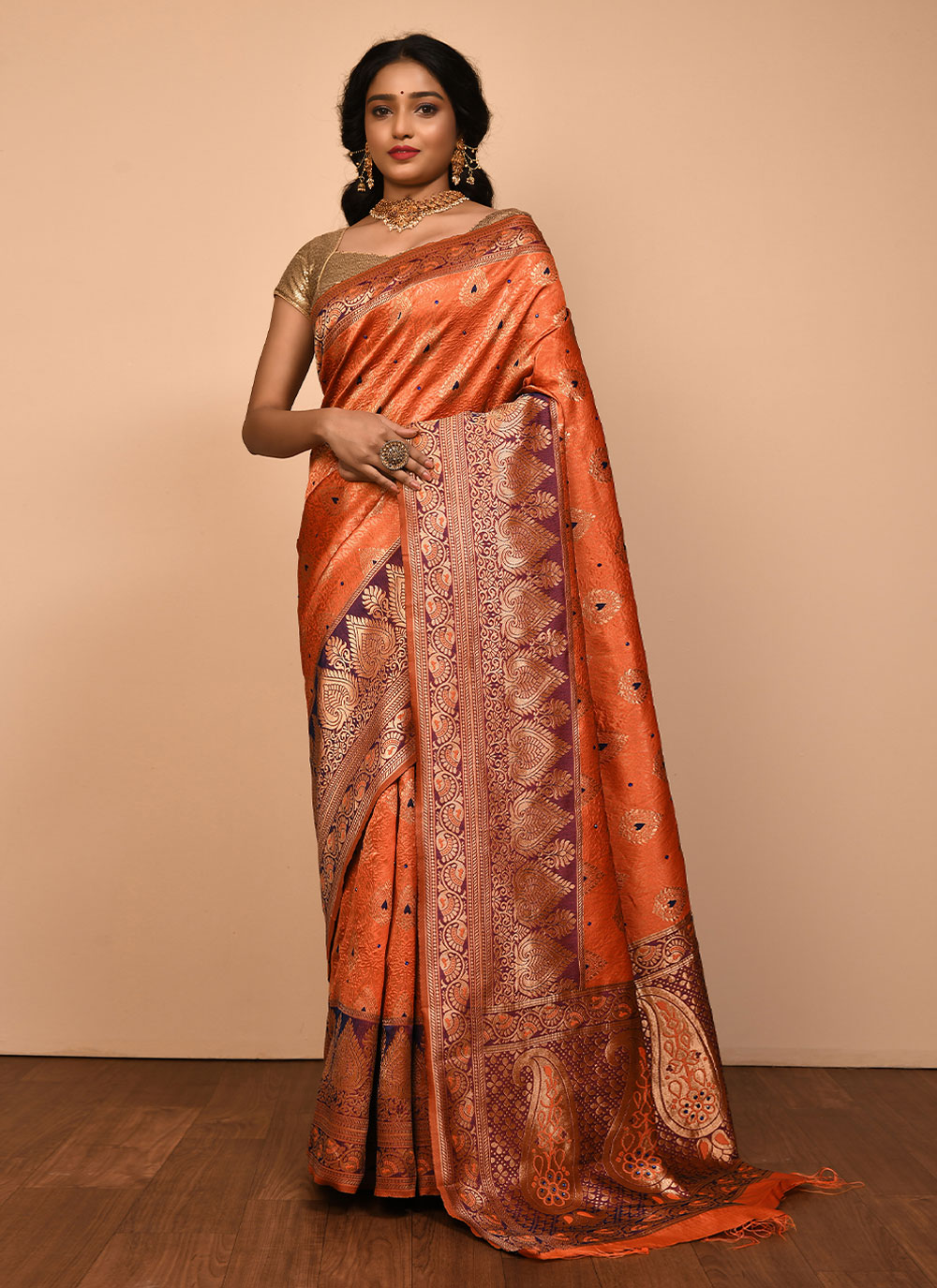 Shop Online Orange Weaving Ceremonial Trendy Saree : 233867