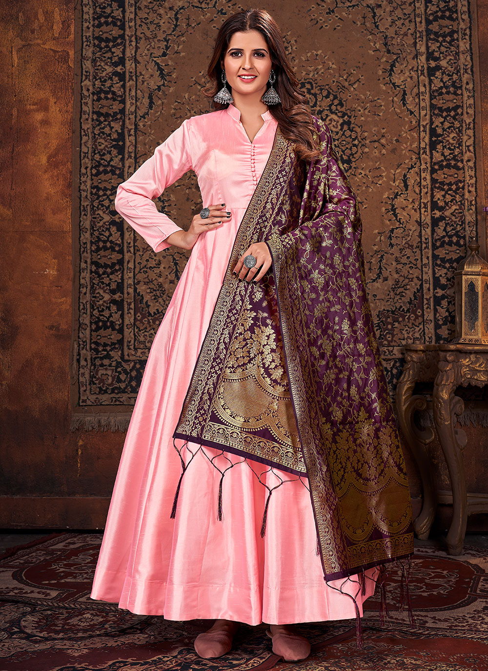 Buy Online Pink Art Silk Plain Salwar Suit : 238743