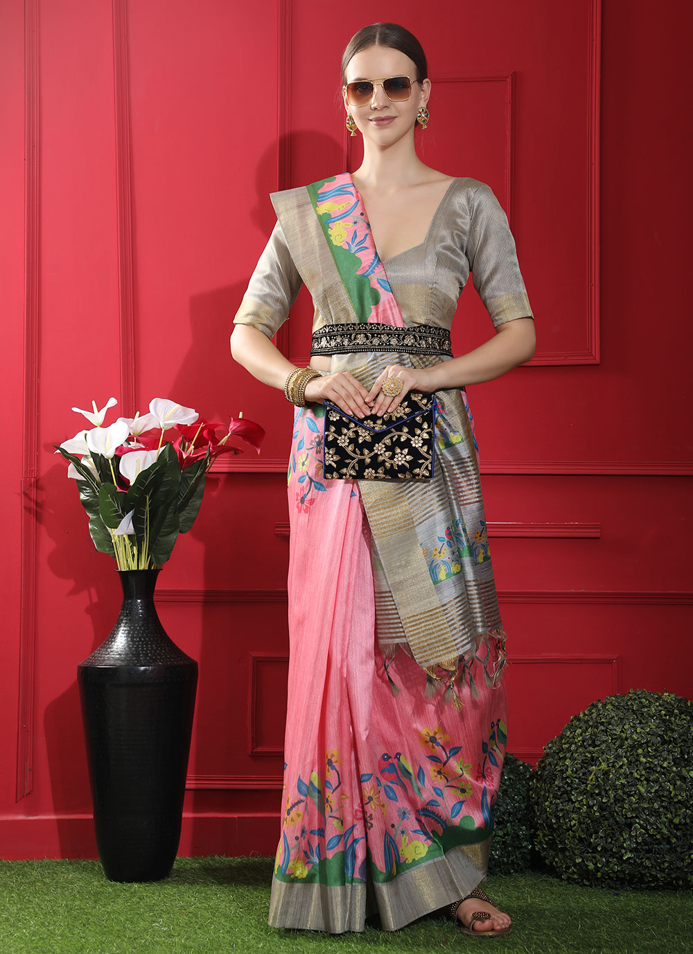 Shop Online Pink Weaving Saree : 230503