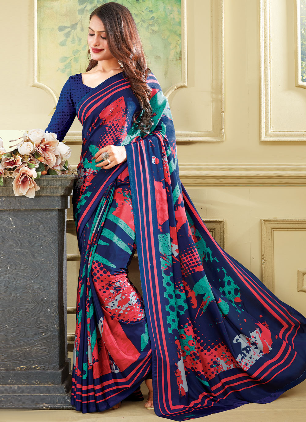 Buy Printed Faux Crepe Trendy Saree : 240789