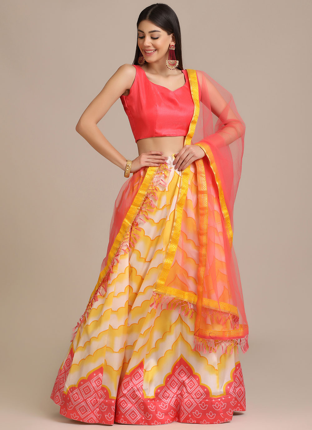 Buy Online Printed Satin Silk Multi Colour Lehenga Choli : 239408