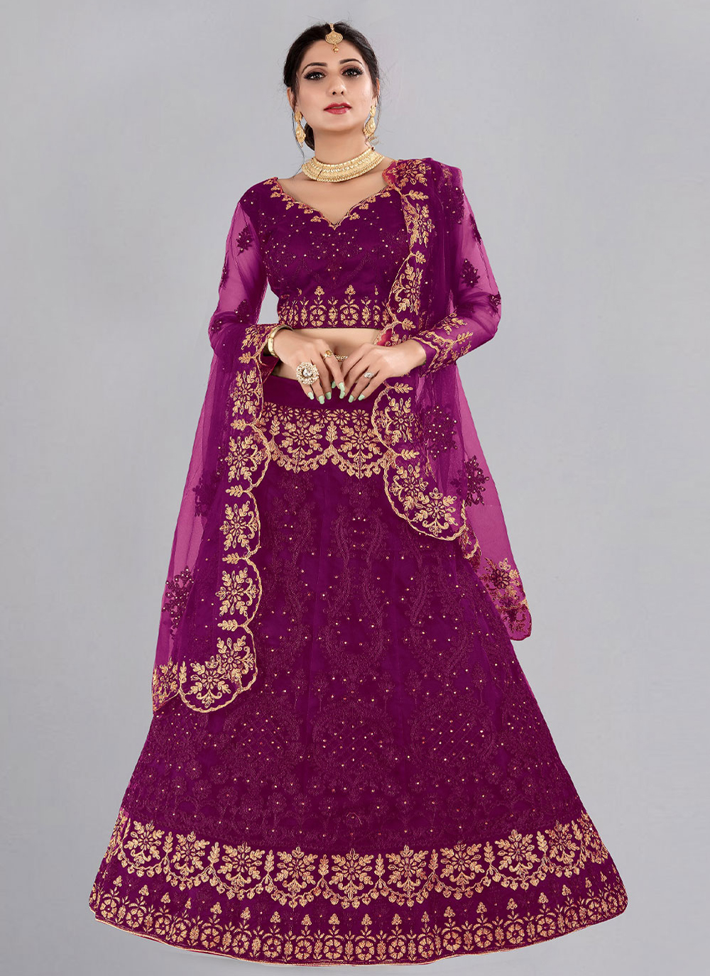 Buy Purple Net Sangeet Trendy A Line Lehenga Choli : 238813 - Lehenga Choli