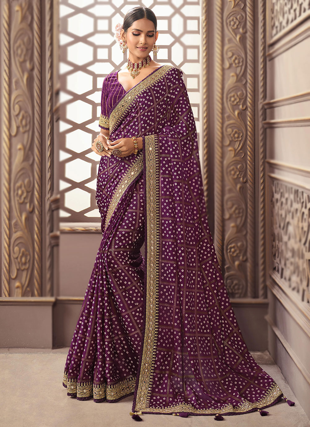 Shop Online Purple Resham Silk Designer Saree : 236388