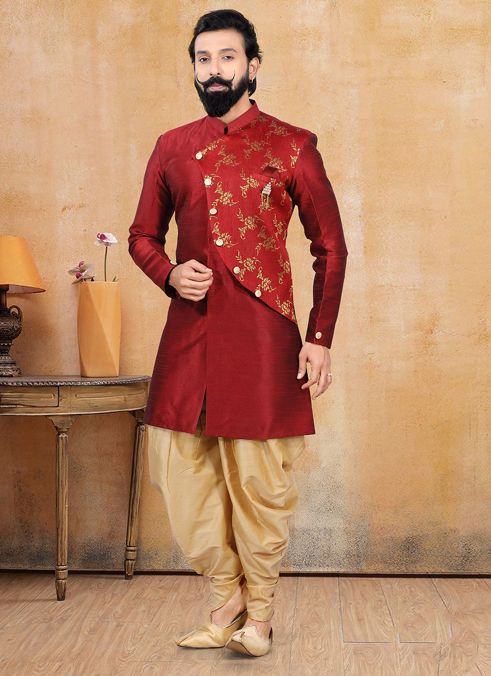 Buy Online Red Fancy Ceremonial Dhoti Kurta : 229569