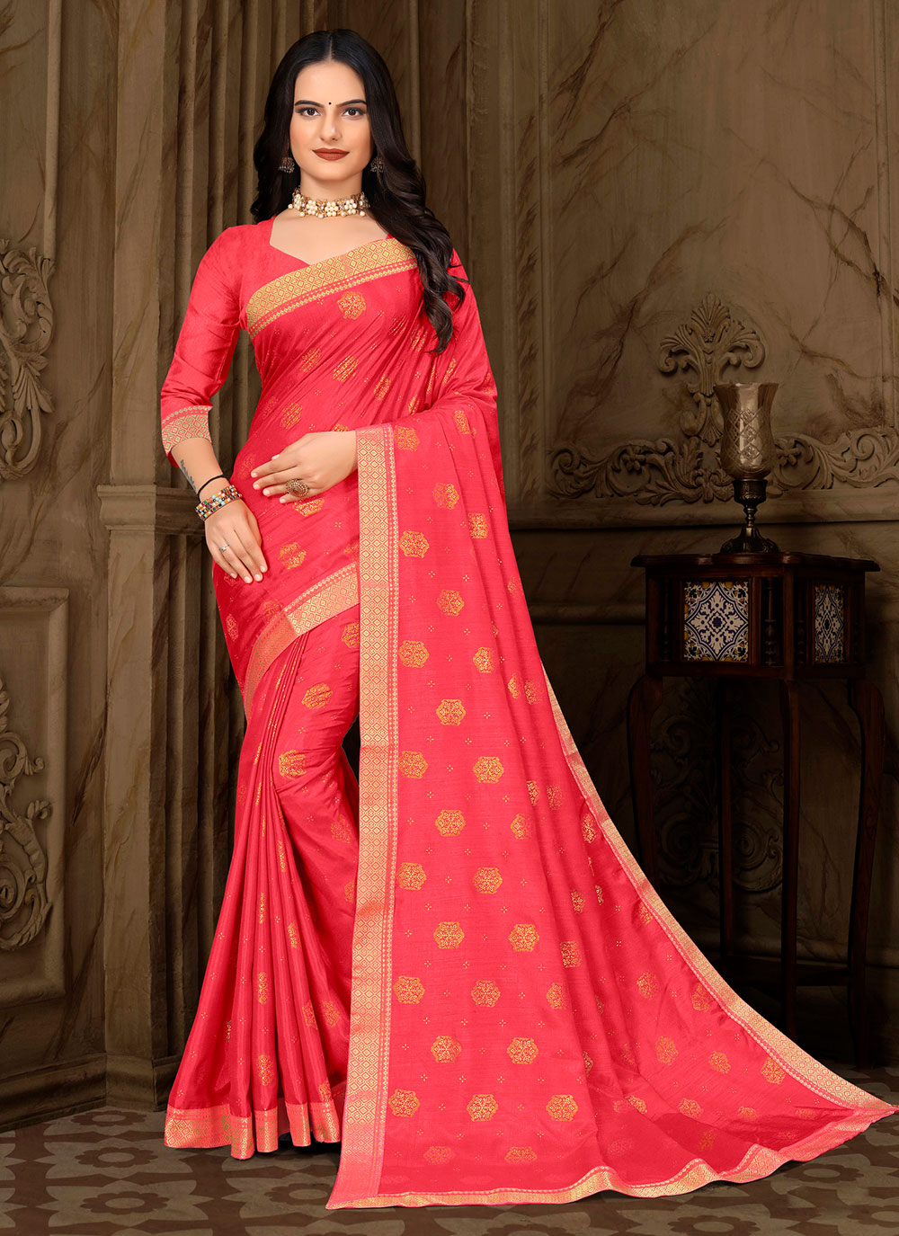 Shop Online Red Festival Classic Saree : 231360