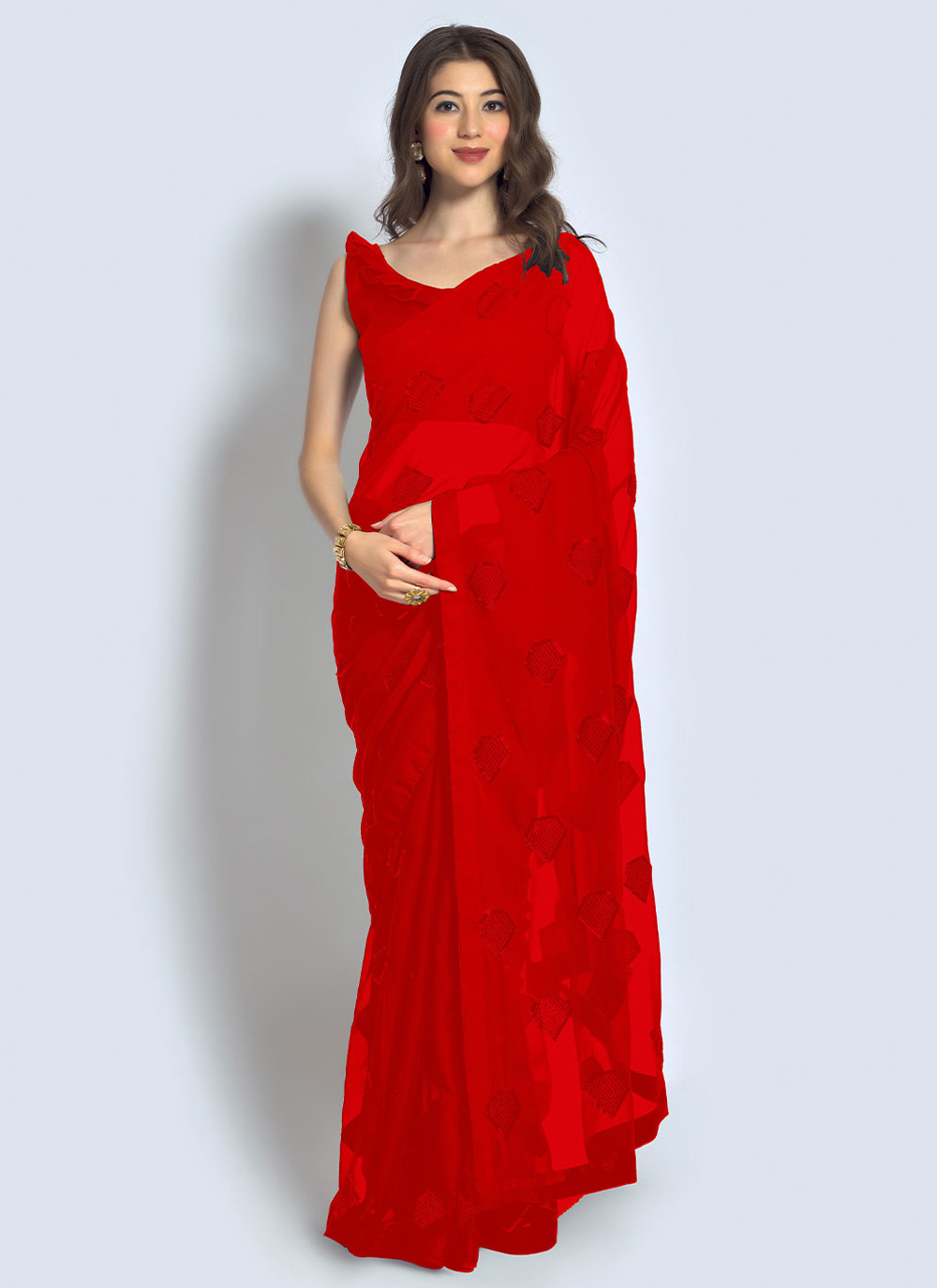 Shop Red Party Georgette Classic Designer Saree Online : 237165