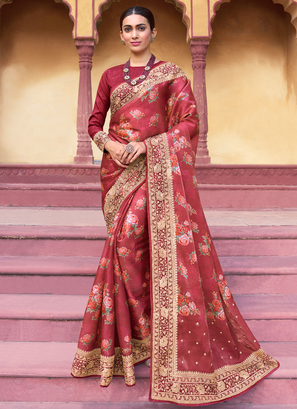 Shop Online Rust Color Saree : 241497