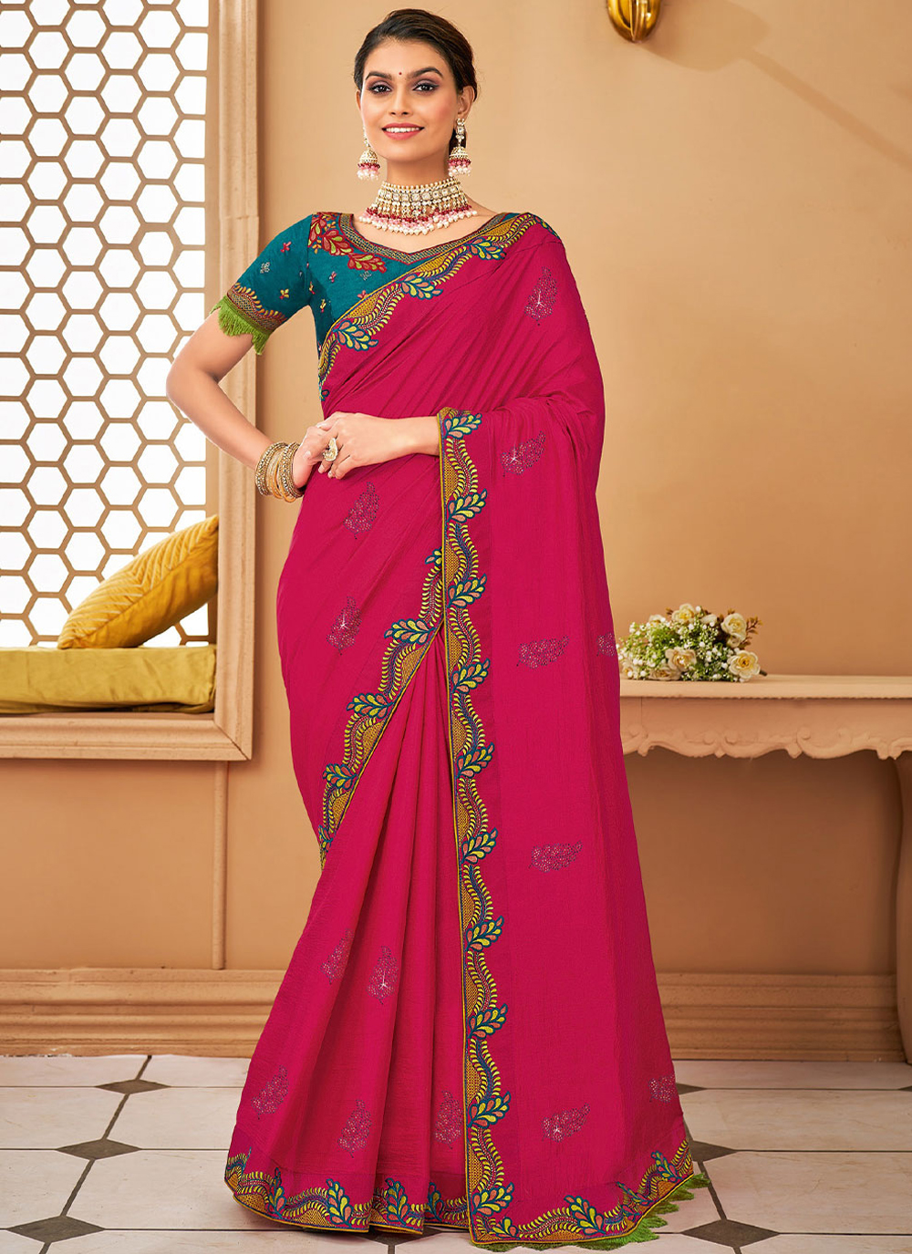 Saree Border Raw Silk in Pink buy online