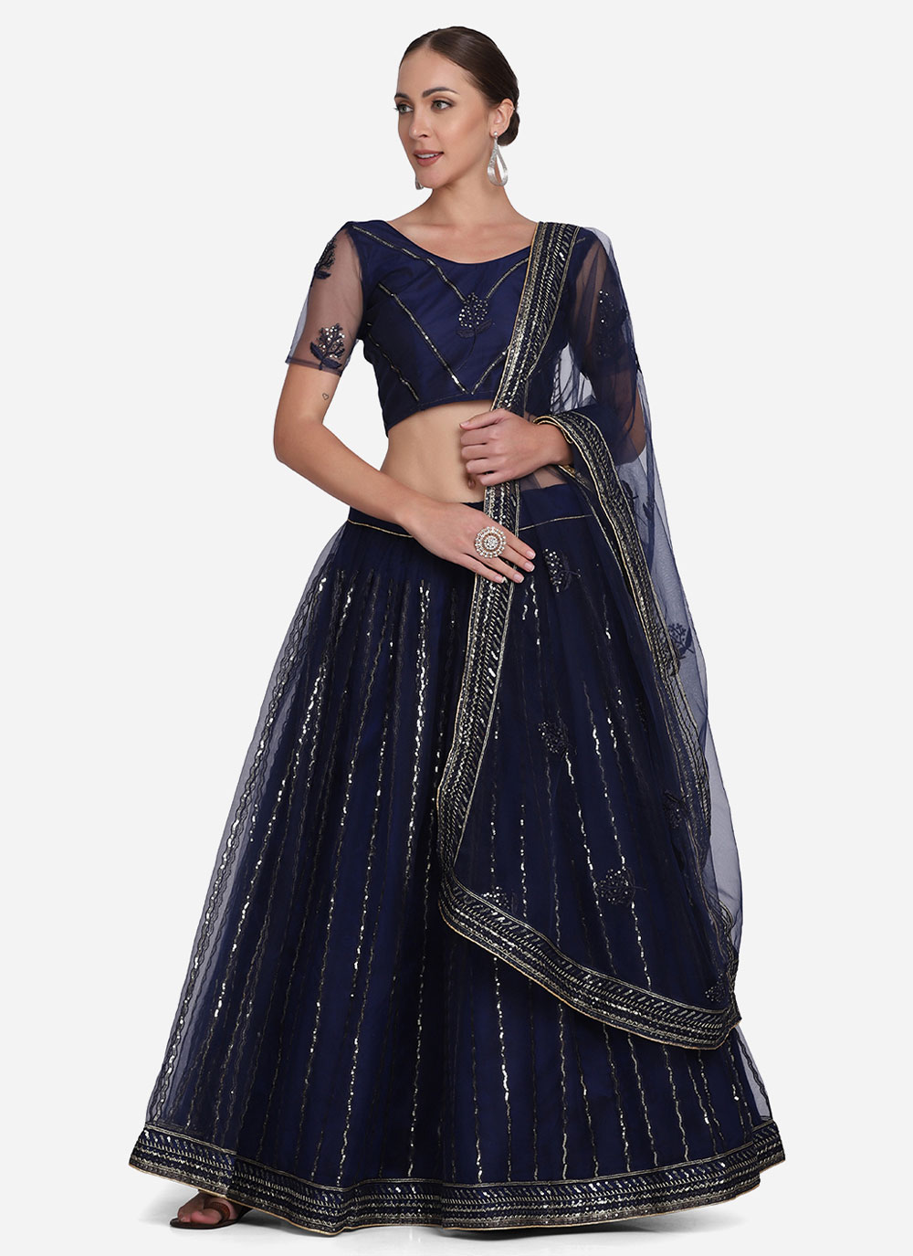 Sequins Navy Blue A Line Lehenga Choli buy online