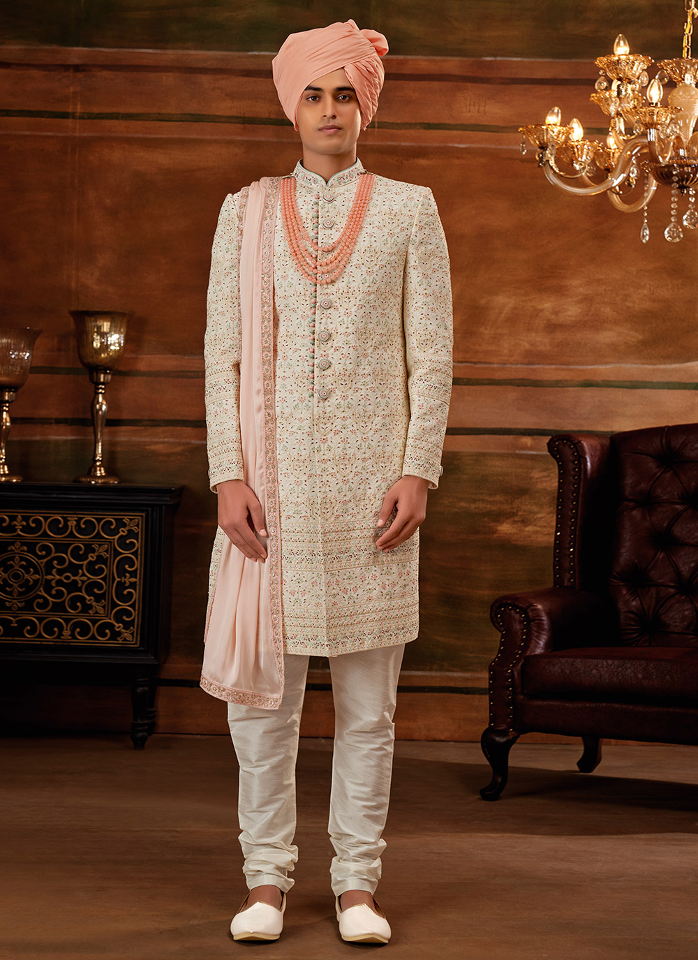Buy Sherwani Handwork Georgette in Cream Online : 241069 - Wedding Sherwani